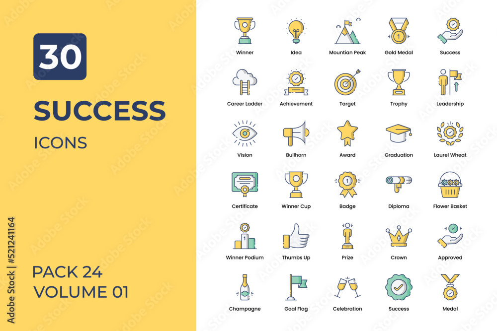 Success icons collection. Set contains such Icons as trophy, winner ...