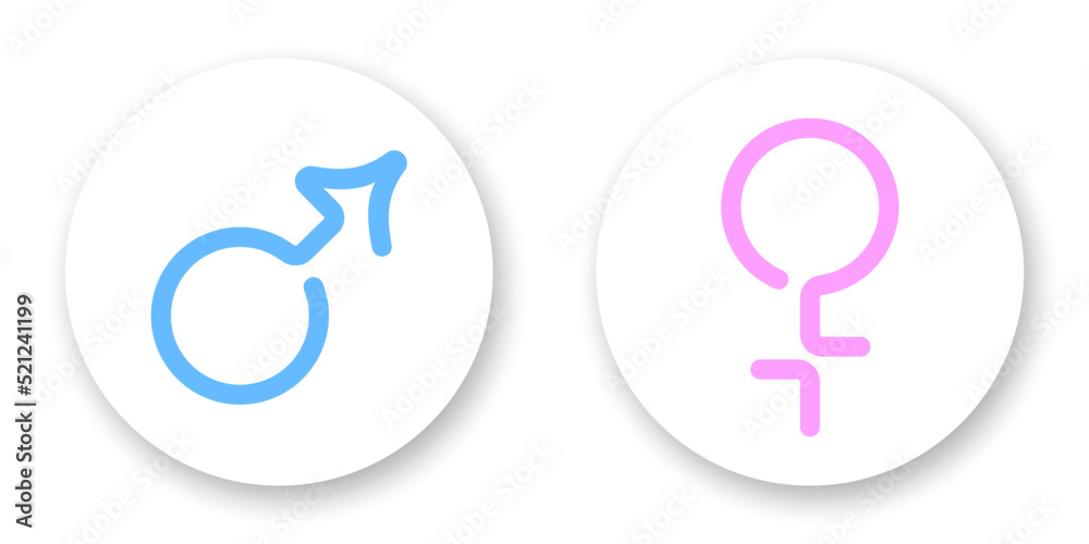 Male and female round flat icons collection. Blue and pink gender line symbols. Best for print ...