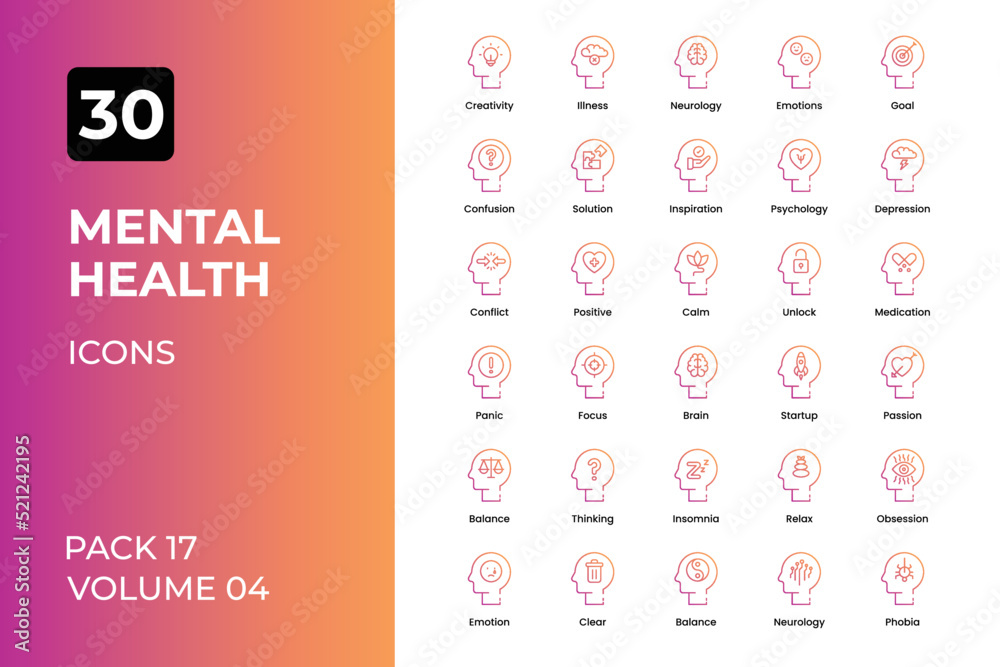 Mental health icons collection. Set contains such Icons as mental ...