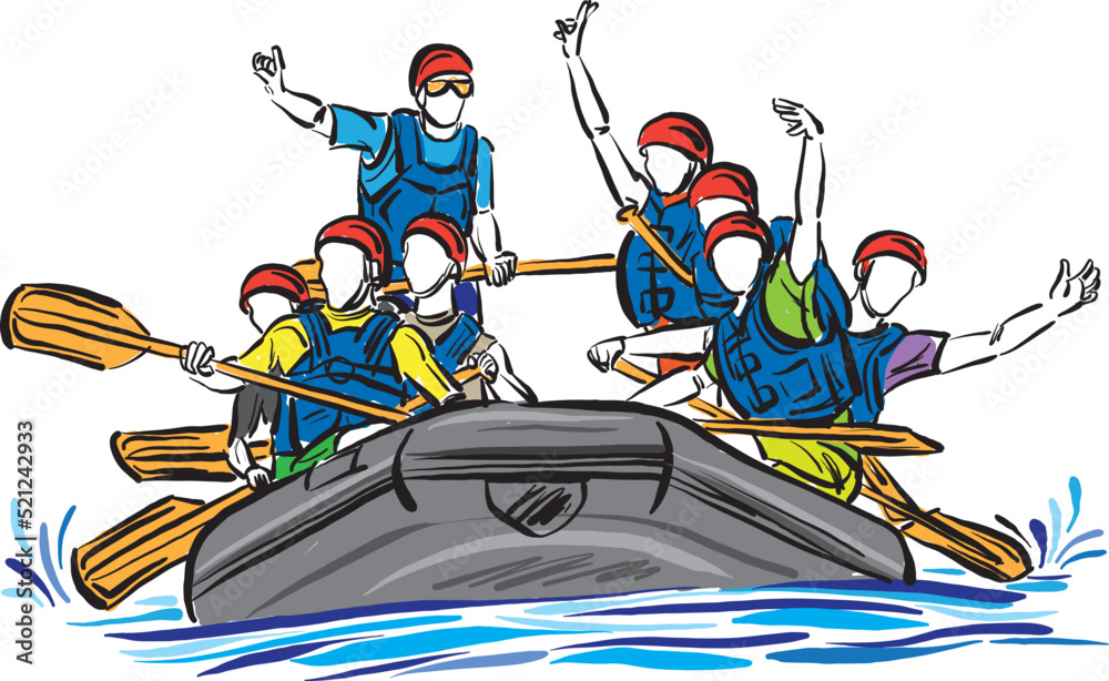 color rafting extreme sport people having fun stroke brush image vector ...