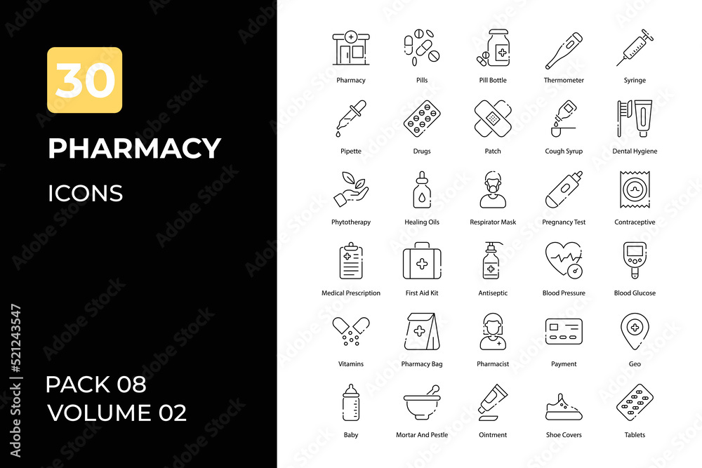 Pharmacy icons collection. Set contains such Icons as medicine ...