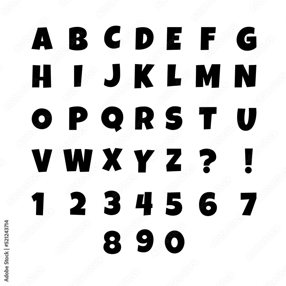 English alphabet with numbers silhouette. Vector illustration Stock ...