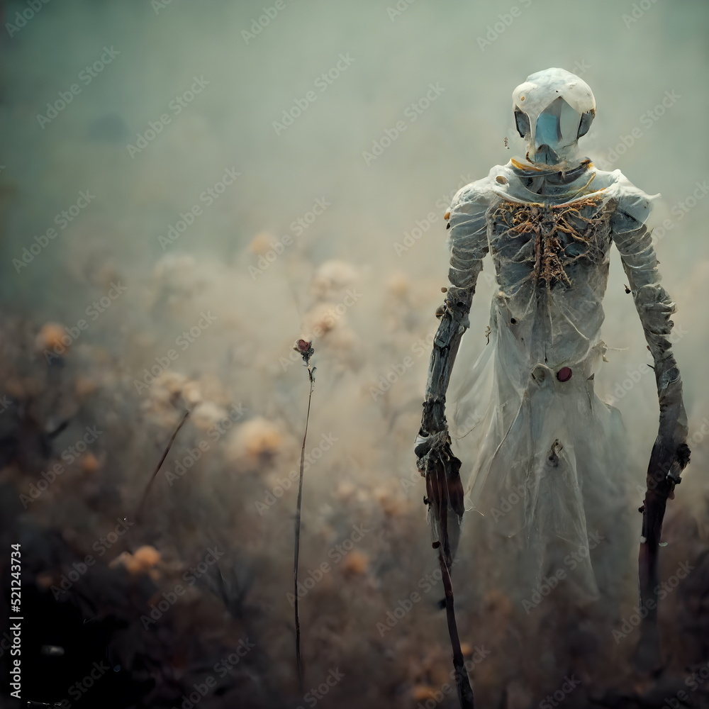 Alien creature creepy figure 3D illustration with dramatic lighting in ...