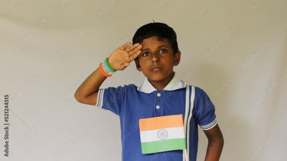 little indian boy proudly holding Tricolour Indian National flag. Stock ...
