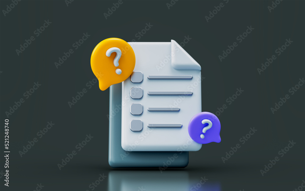 document information sing with question mark on dark background 3d ...