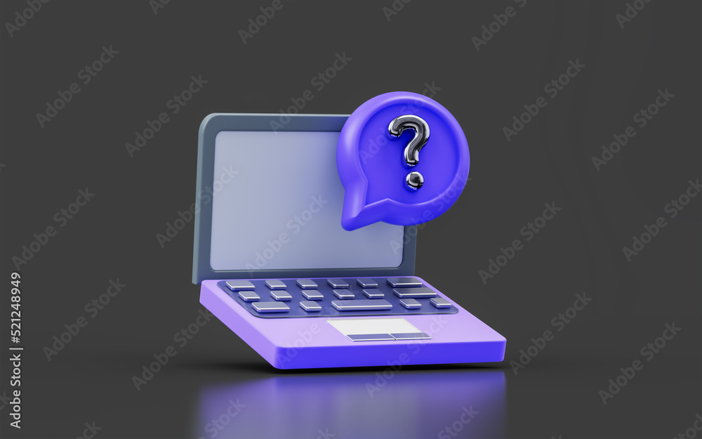 laptop sign with question mark on dark background 3d render concept for ...