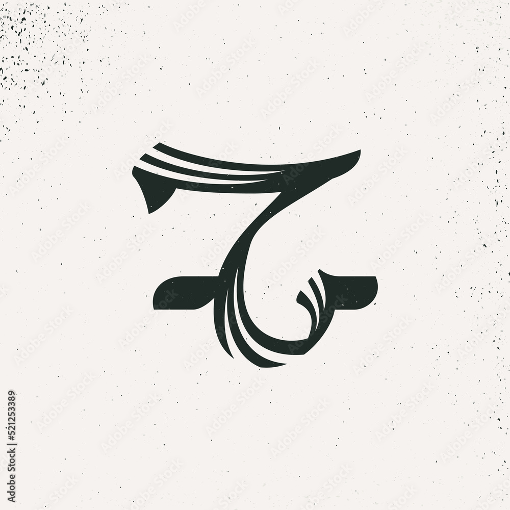 Number seven icon in Arabic script style. Rough brush stroke vector ...