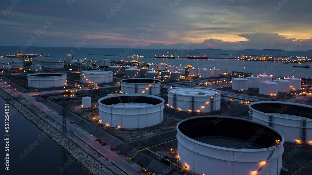 Aerial view oil terminal industrial facility storage oil and ...