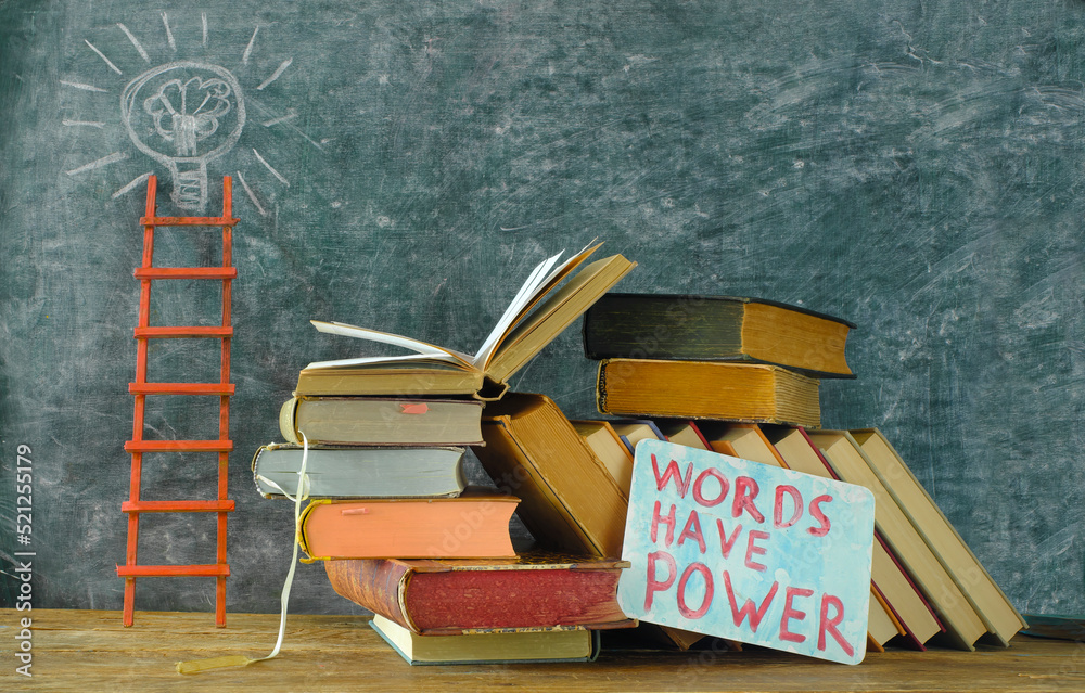 learning,knowledge,education concept with books, words have power sign ...