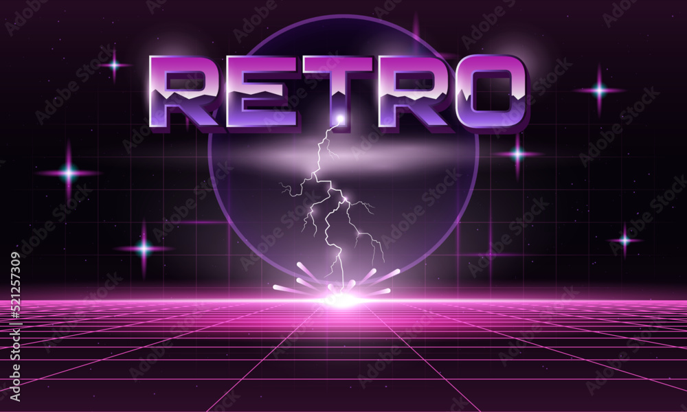 Retro cyberpunk style 80s Sci-Fi Background Futuristic with laser grid ...