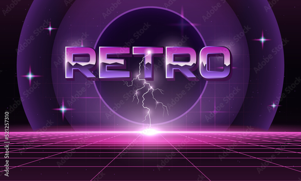 Retro cyberpunk style 80s Sci-Fi Background Futuristic with laser grid ...
