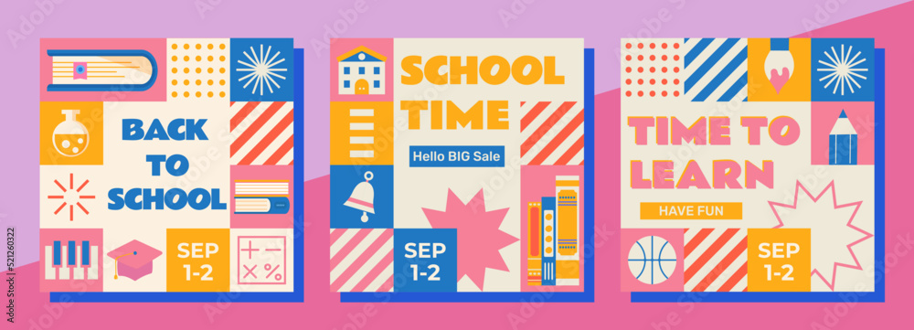 Set of templates Back to school. Pastel, soft colors that will not ...