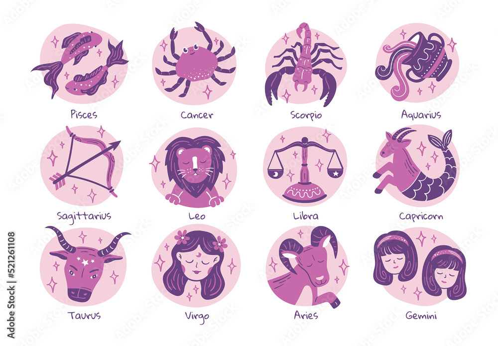 Cute Zodiac Star Sign Animal Clipart Illustrations Stock Template ...