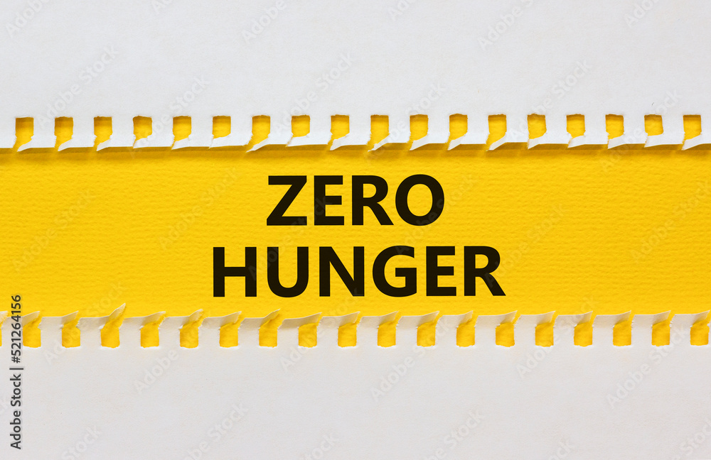 Zero hunger symbol. Concept words Zero hunger on yellow paper on a ...