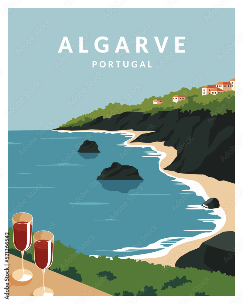 Algarve Portugal vector landscape. vector illustration with minimalist ...