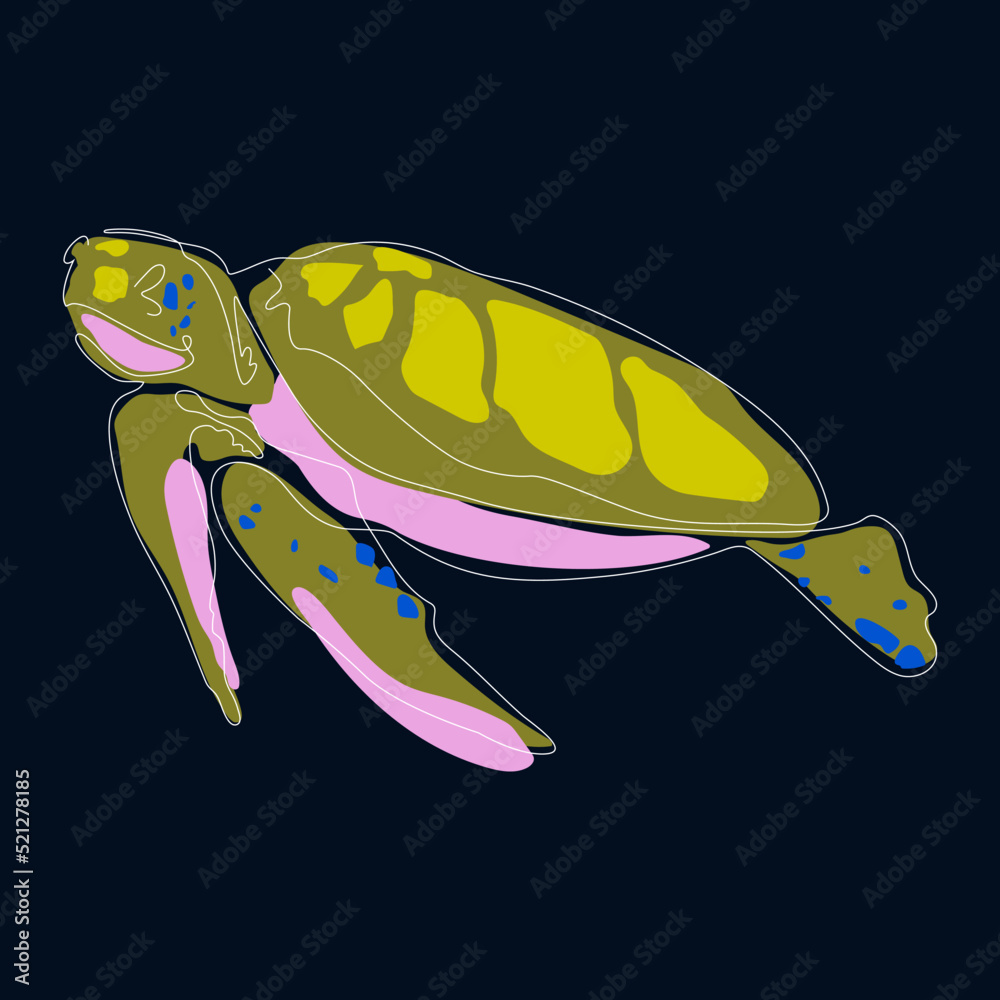 Sea turtle in one line drawing style. Side view. Cute abstract hand ...