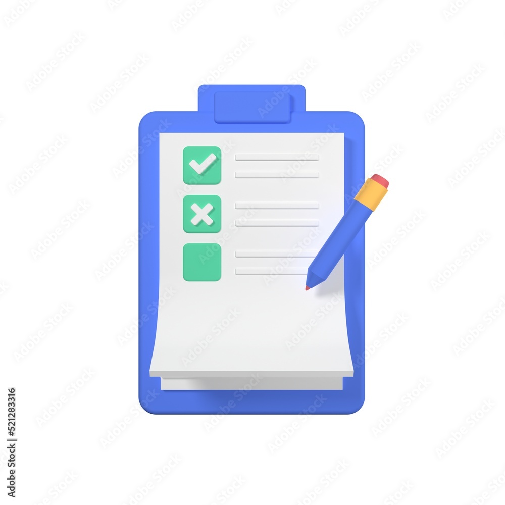 3d notepad icon, assignment done icon. Clipboard, checklist symbols. 3d ...