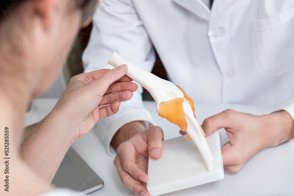 Doctor shows the anatomy of the joint device to the patient . Stock ...