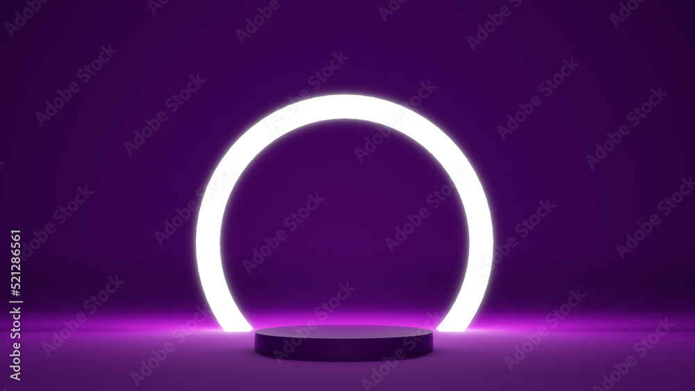 purple stand for product display, neon product presentation dark theme ...