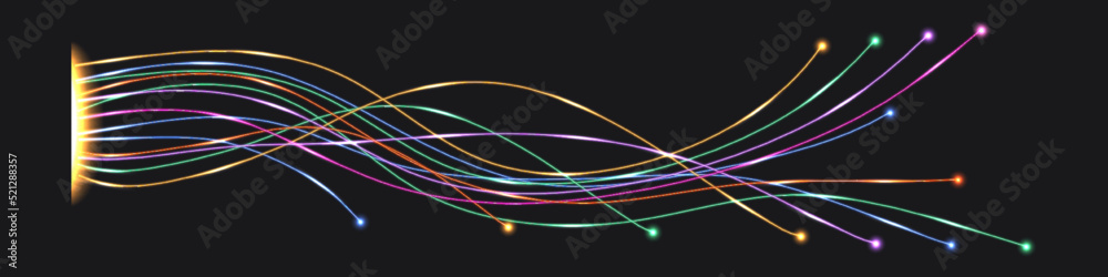 Fiber optic swirl cable lines, neon glowing light effect. Thunder bolt ...