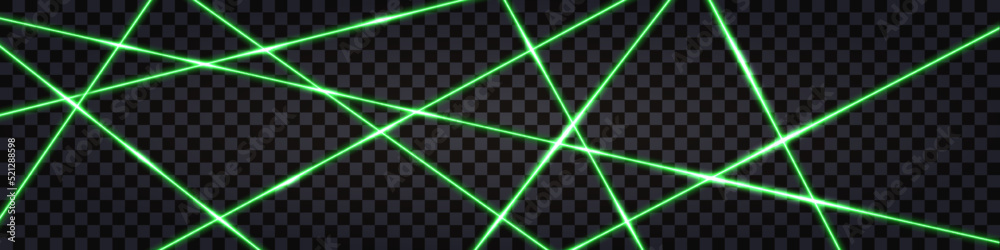 Green laser light beams, glowing ray lines. Abstract technology ...