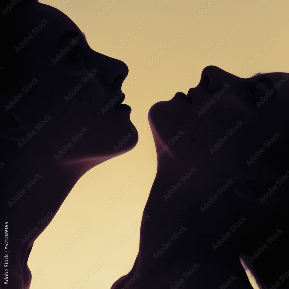 Beauty and fashion abstract concept. Two women faces with partly open ...