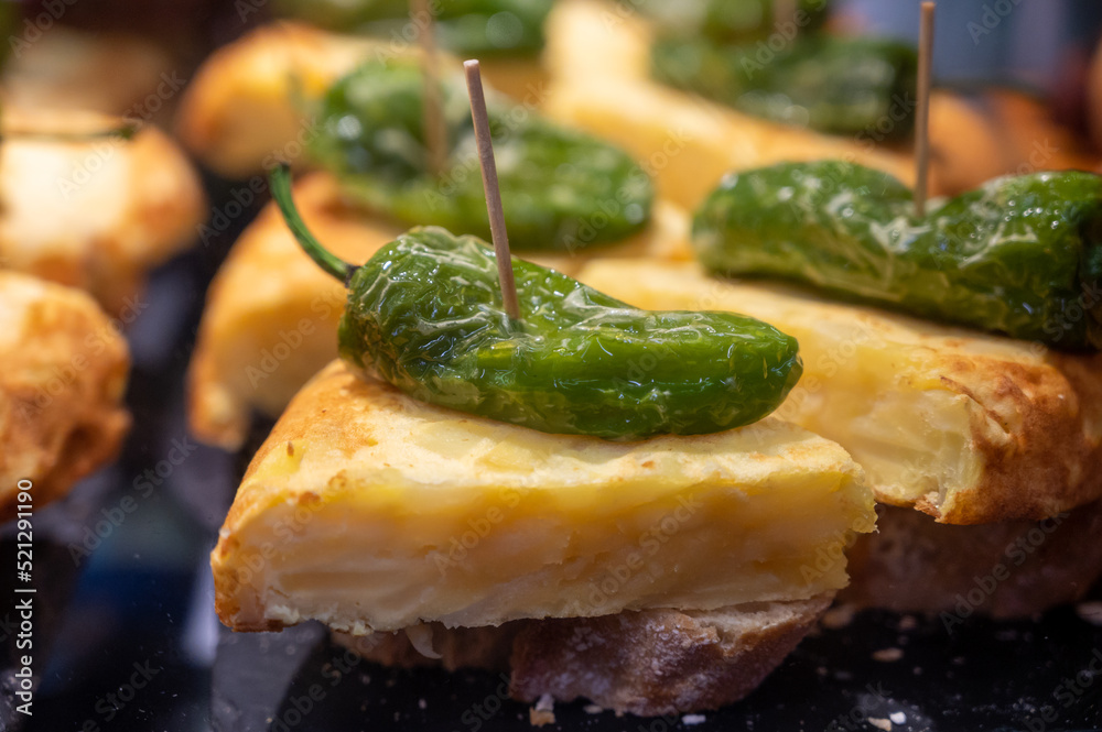 Typical snack in bars of Basque Country, pinchos or pinxtos, small ...