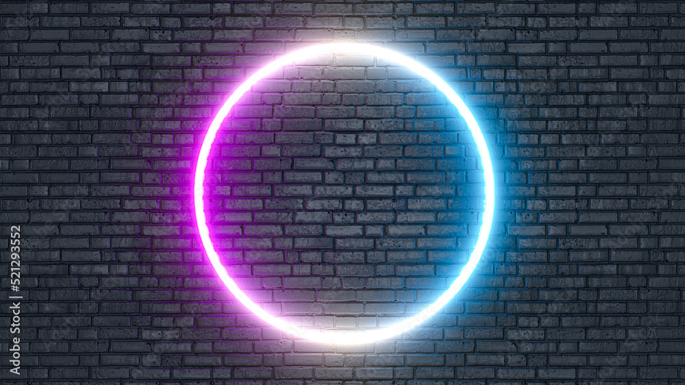 Black brick wall with neon lights backdrop. 3d rendering Stock ...