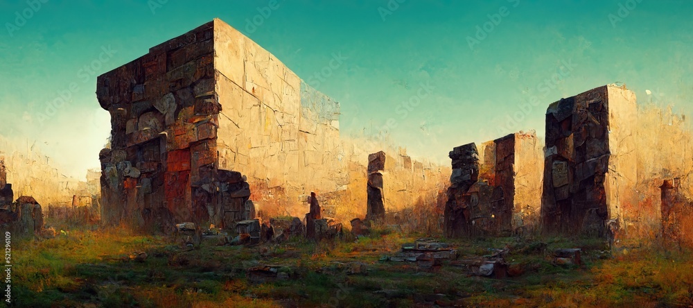 Abstract megalithic monolith ancient sandstone ruins, blocks of broken ...