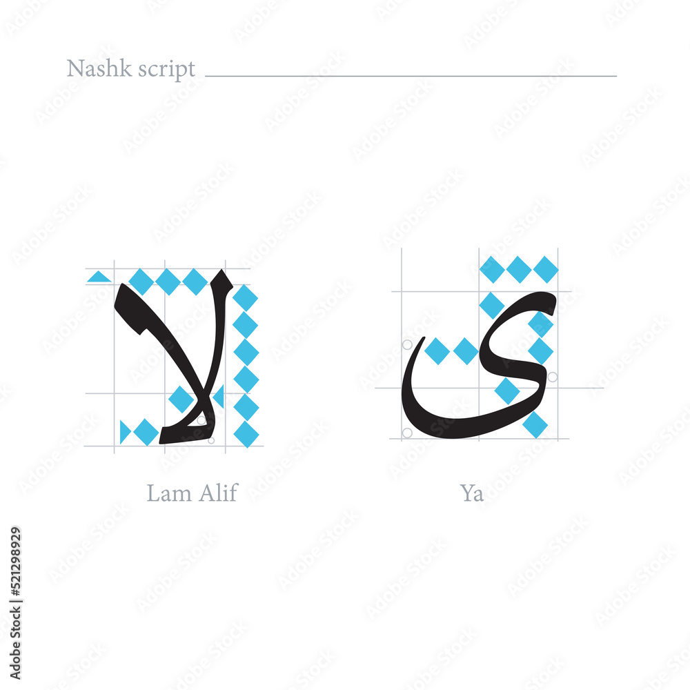 Arabic Alphabet nashk script. Arabic language letters set 8. School and ...