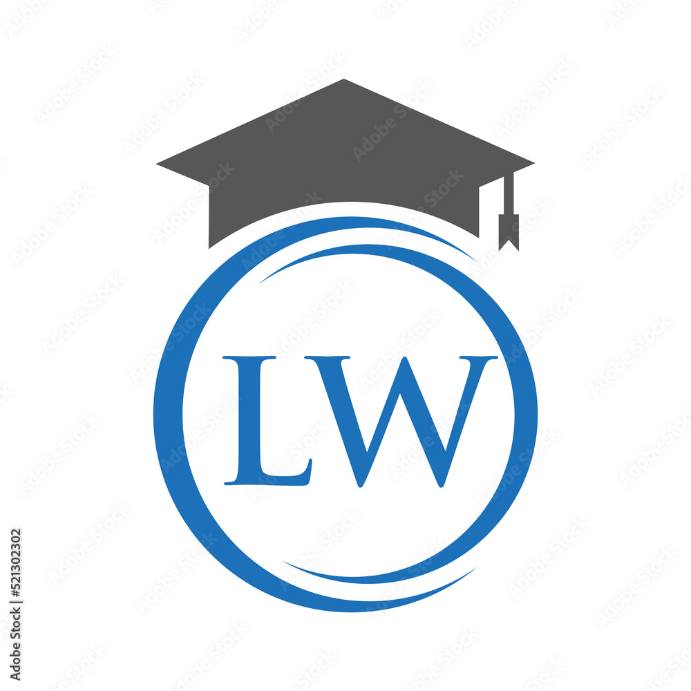 Letter LW Education Logo Concept With Educational Graduation Hat Vector ...