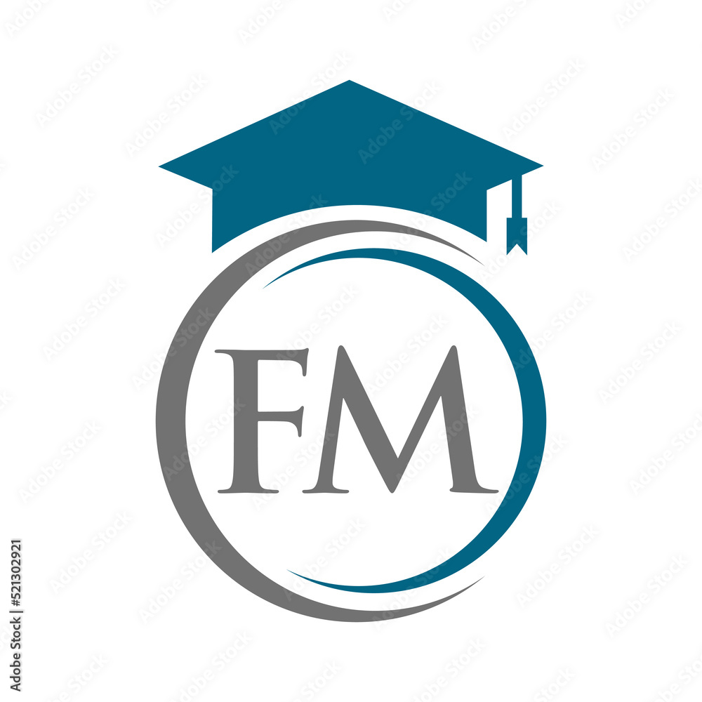 Letter FM Education Logo Concept With Educational Graduation Hat Vector ...
