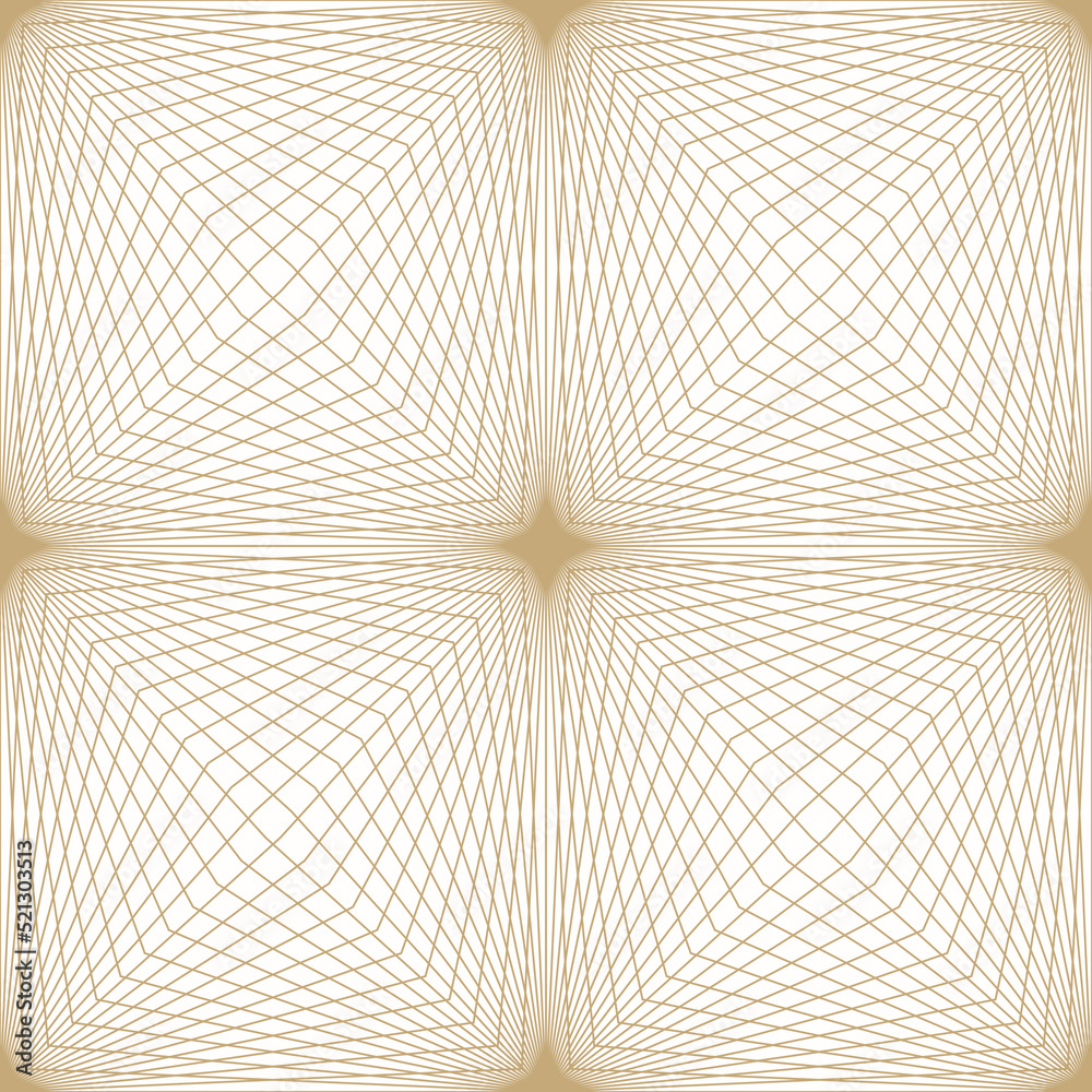 Vector geometric line pattern. Abstract golden seamless texture with thin broken lines in cubic ...