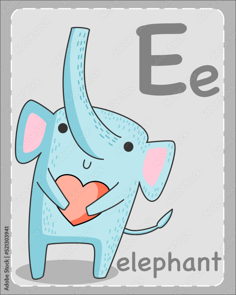 Alphabet flashcards E with pictures Stock Vector | Adobe Stock