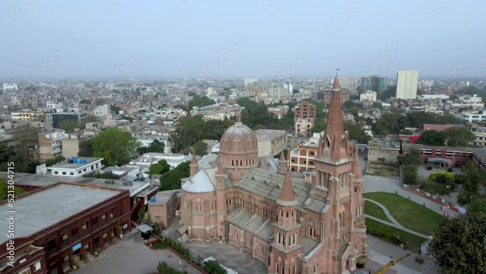 Sacred Heart Cathedral Church Lahore, aerial view by zooming in drone ...