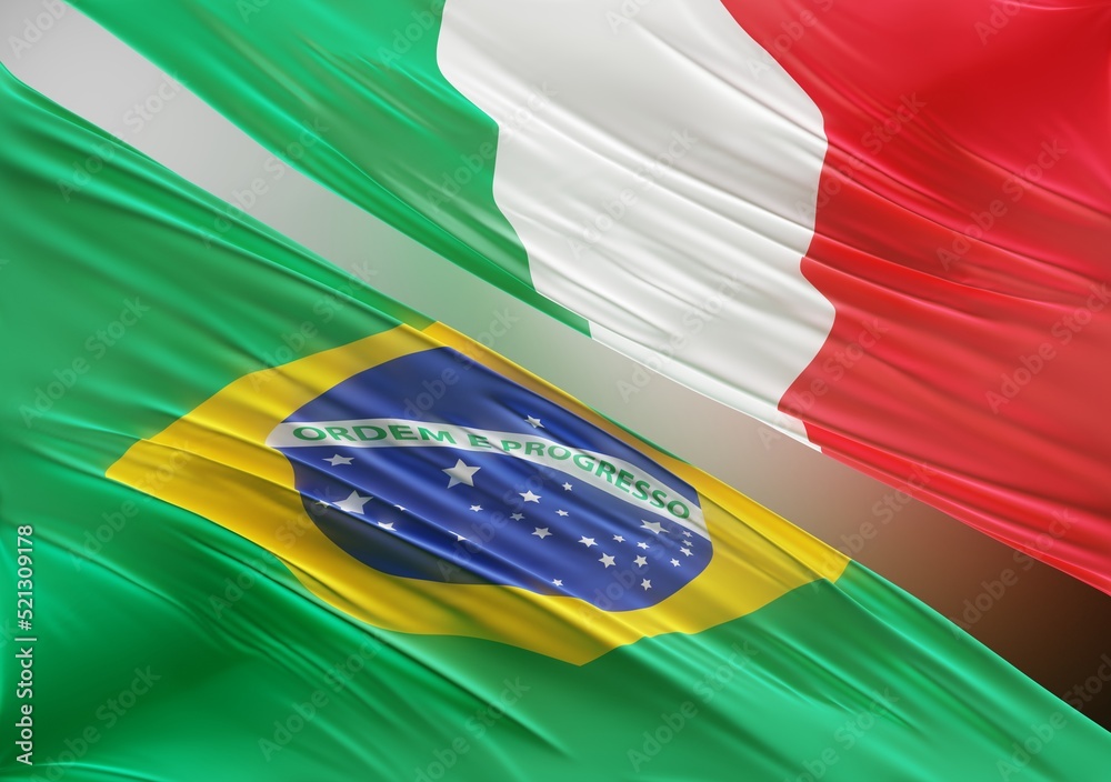 Abstract Brazil Flag, next to Italian Flag 3D Render(3D Artwork) Stock ...