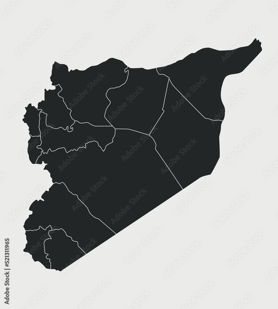Syria map with regions, provinces isolated on white background. Outline ...