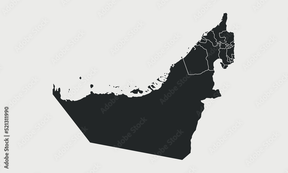 United Arab Emirates map with regions, provinces isolated on white ...
