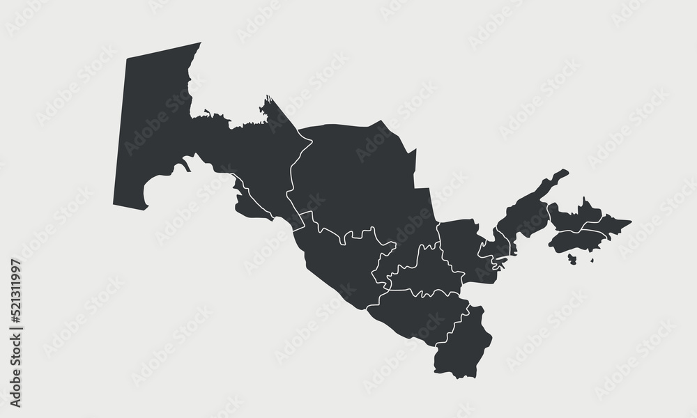 Uzbekistan map with regions, provinces isolated on white background ...