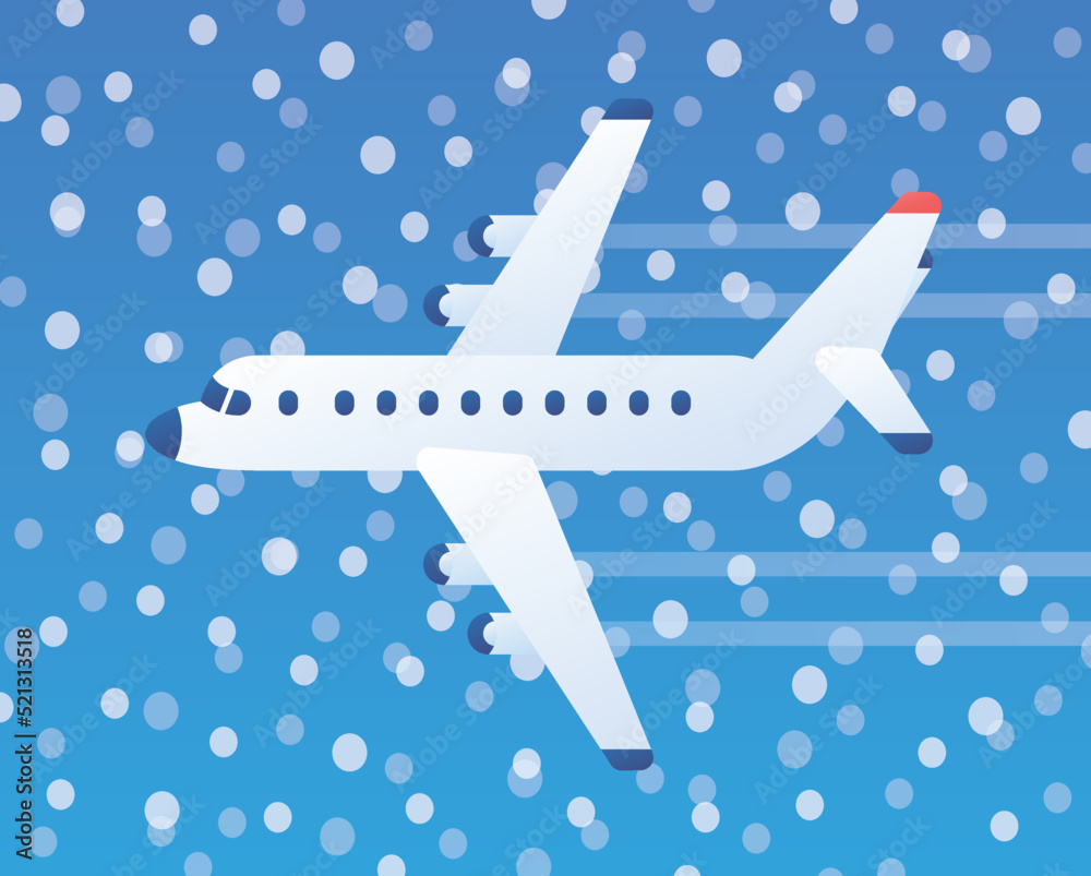 White jet passenger airplane flying in a dark winter sky through the ...