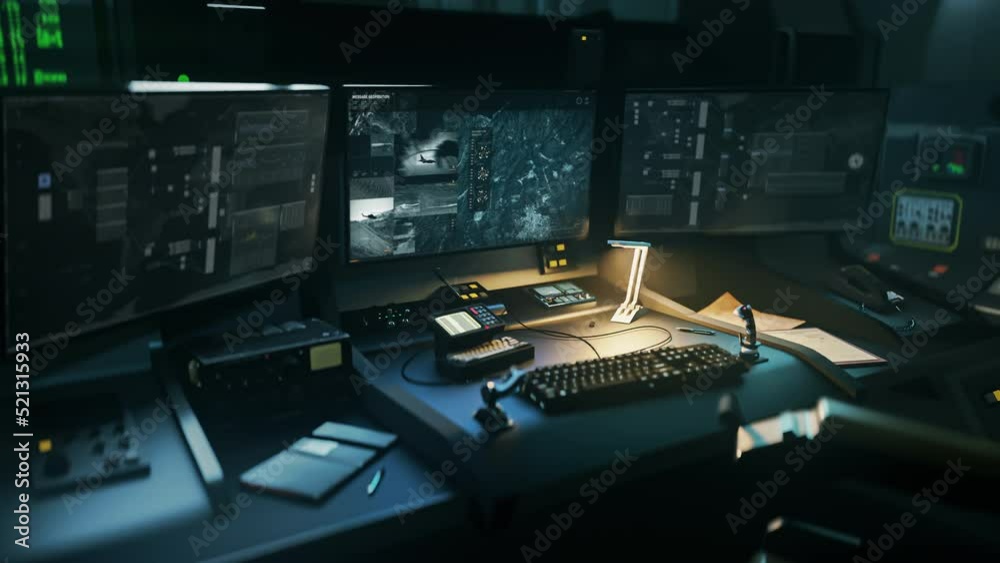Satellite Surveillance Network Control Computer In Military Base Room ...