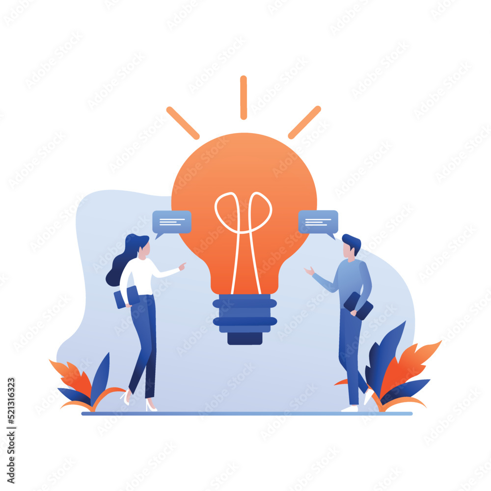 New idea or startup concept, vector illustration. Bulb glowing. Small ...