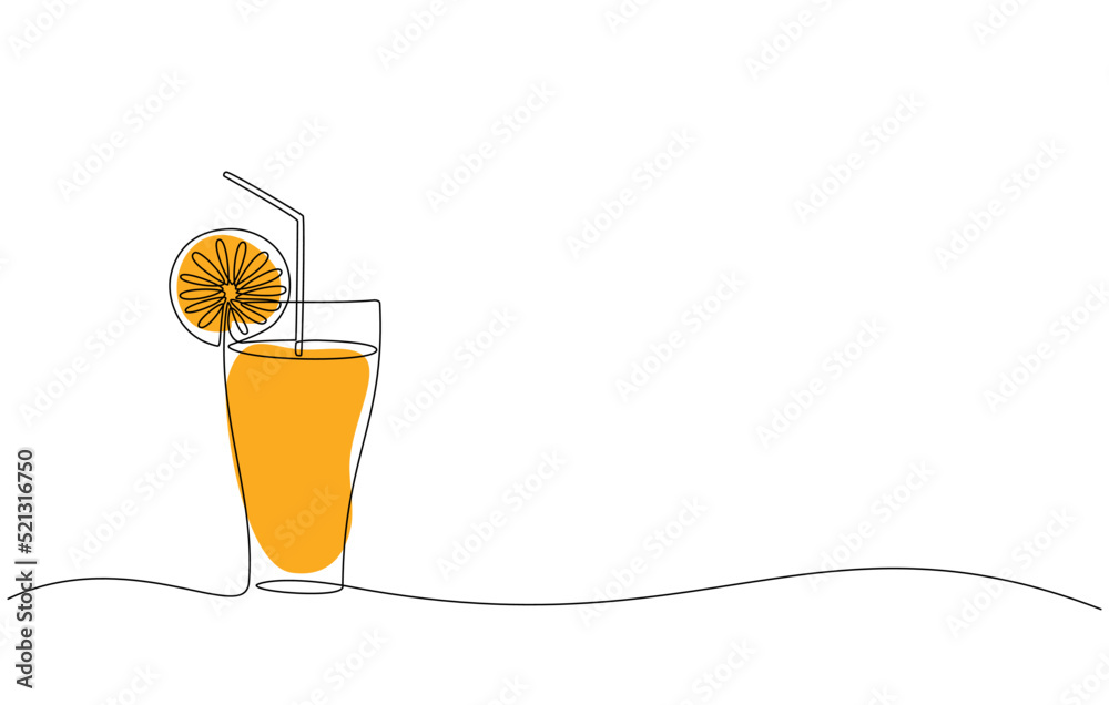 Continuous line drawing of long drink of lemon vodka in front of white ...