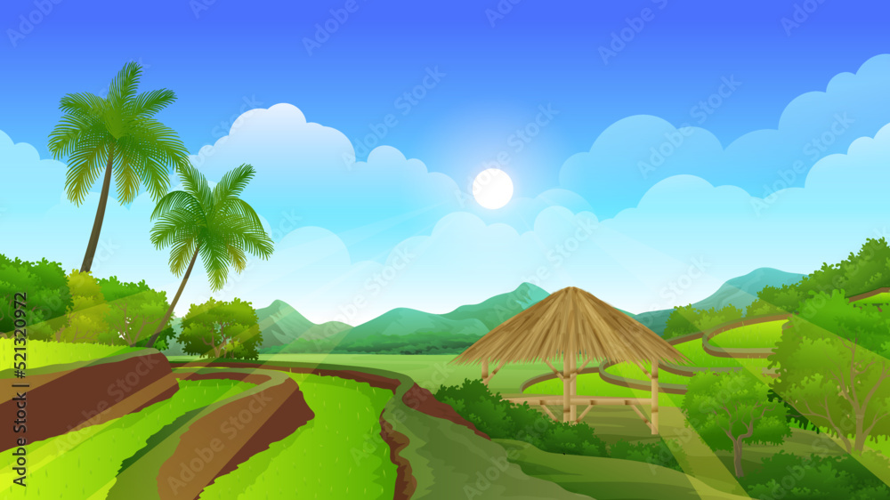 Rice field Terraces with Bamboo Gazebo, Beautiful nature rural ...