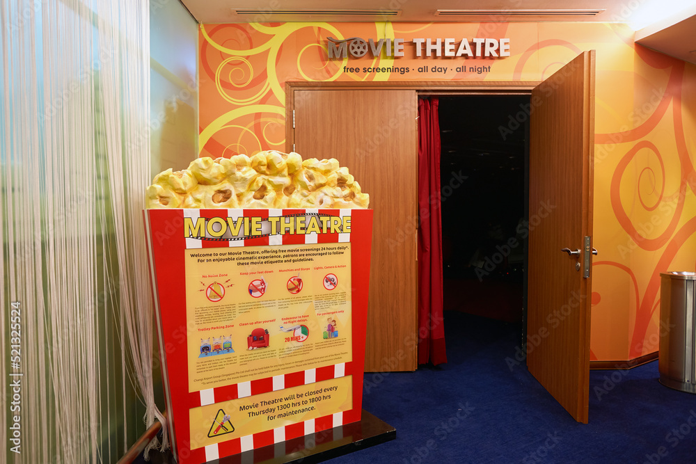 SINGAPORE - CIRCA AUGUST, 2016: Movie theatre at Singapore Changi ...