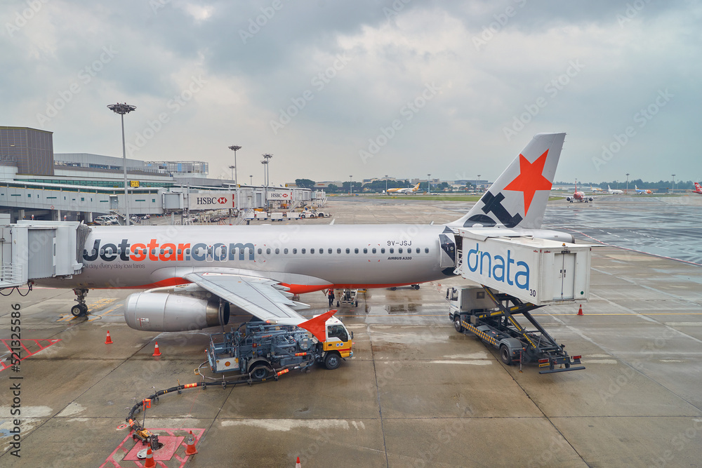 SINGAPORE - CIRCA SEPTEMBER, 2016: Jetstar aircraft on the tarmac in ...