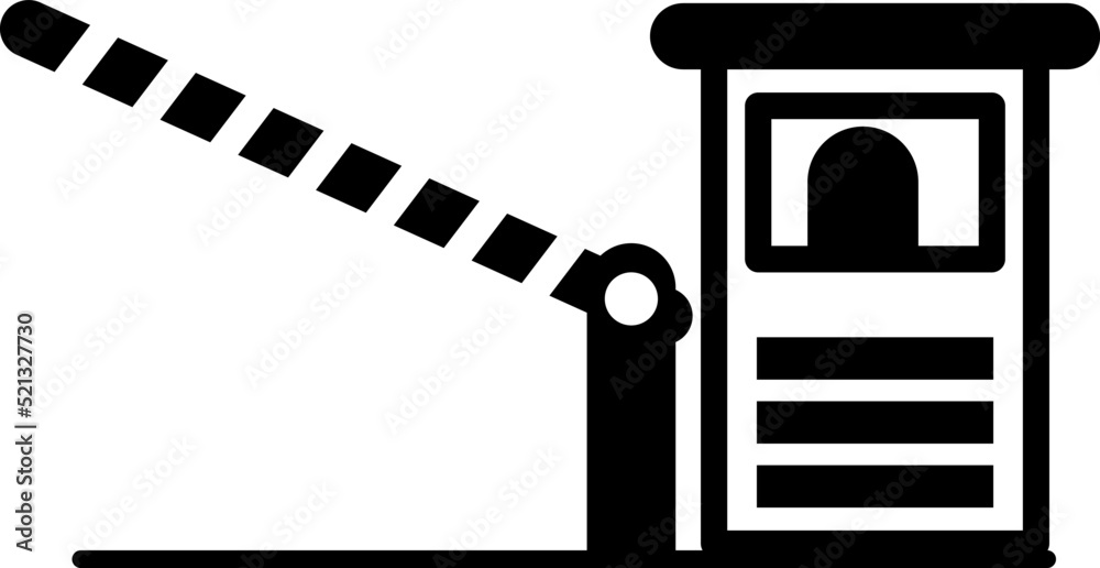 Parking entrance with security barrier gate and parking ticket machine ...