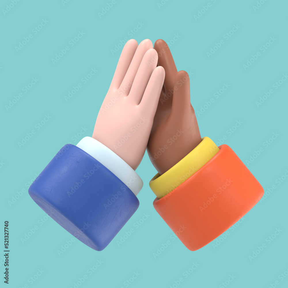 3d illustration. Cartoon character hands High five gesture. Give me ...