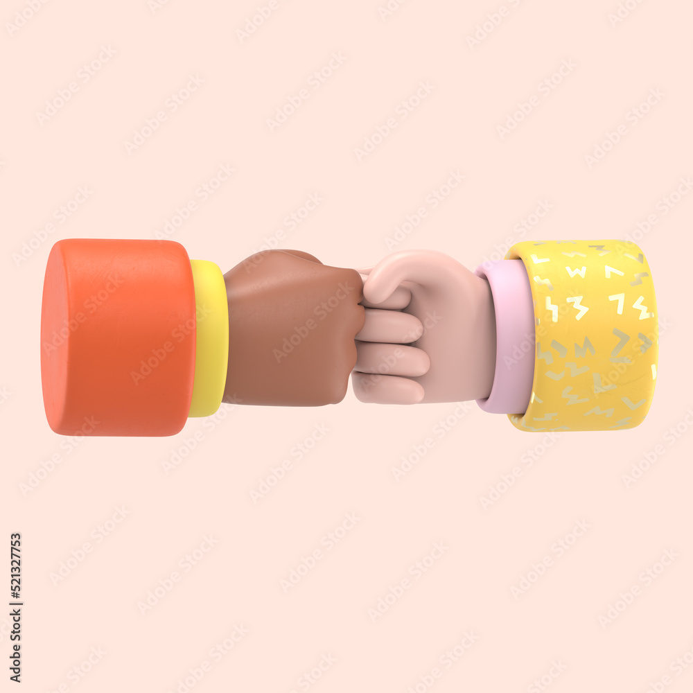 3d cartoon hand and partner giving fist bump hand, fist bump icon, two ...