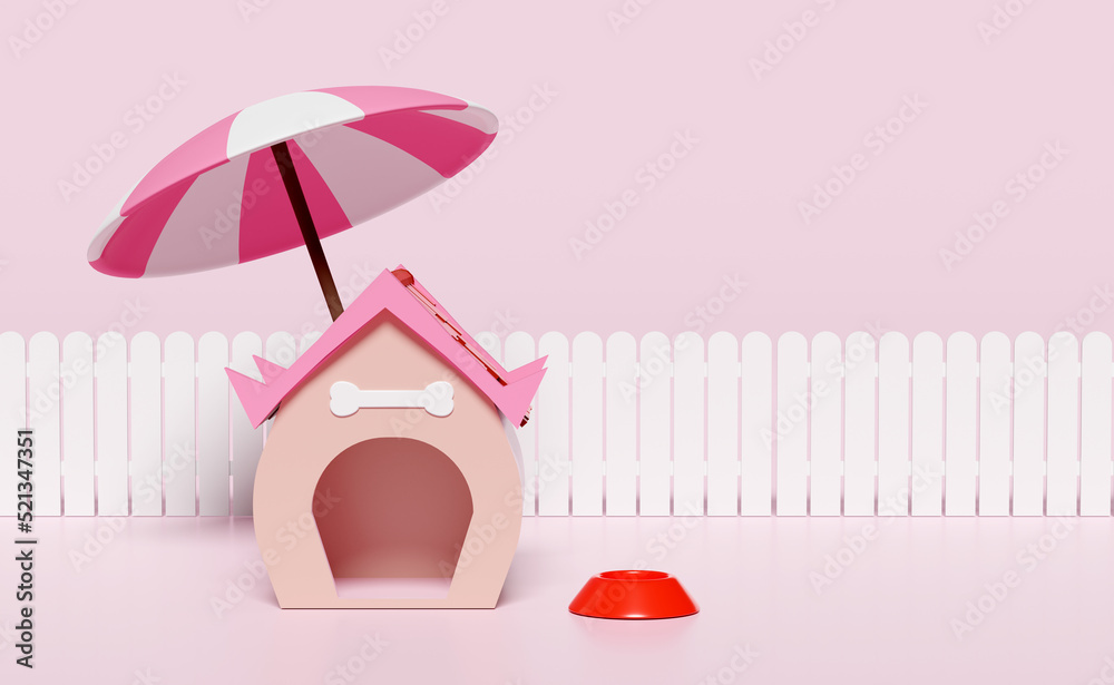 3d dog house and bone symbol, pets kennel cartoon empty, fence ...